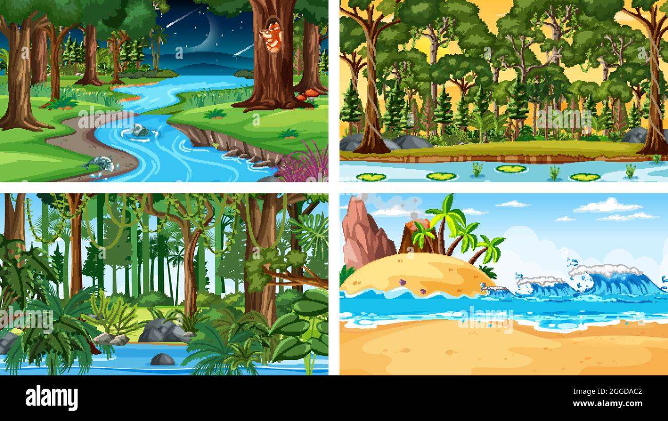 Four different nature horizontal scenes illustration Stock Vector Image ...