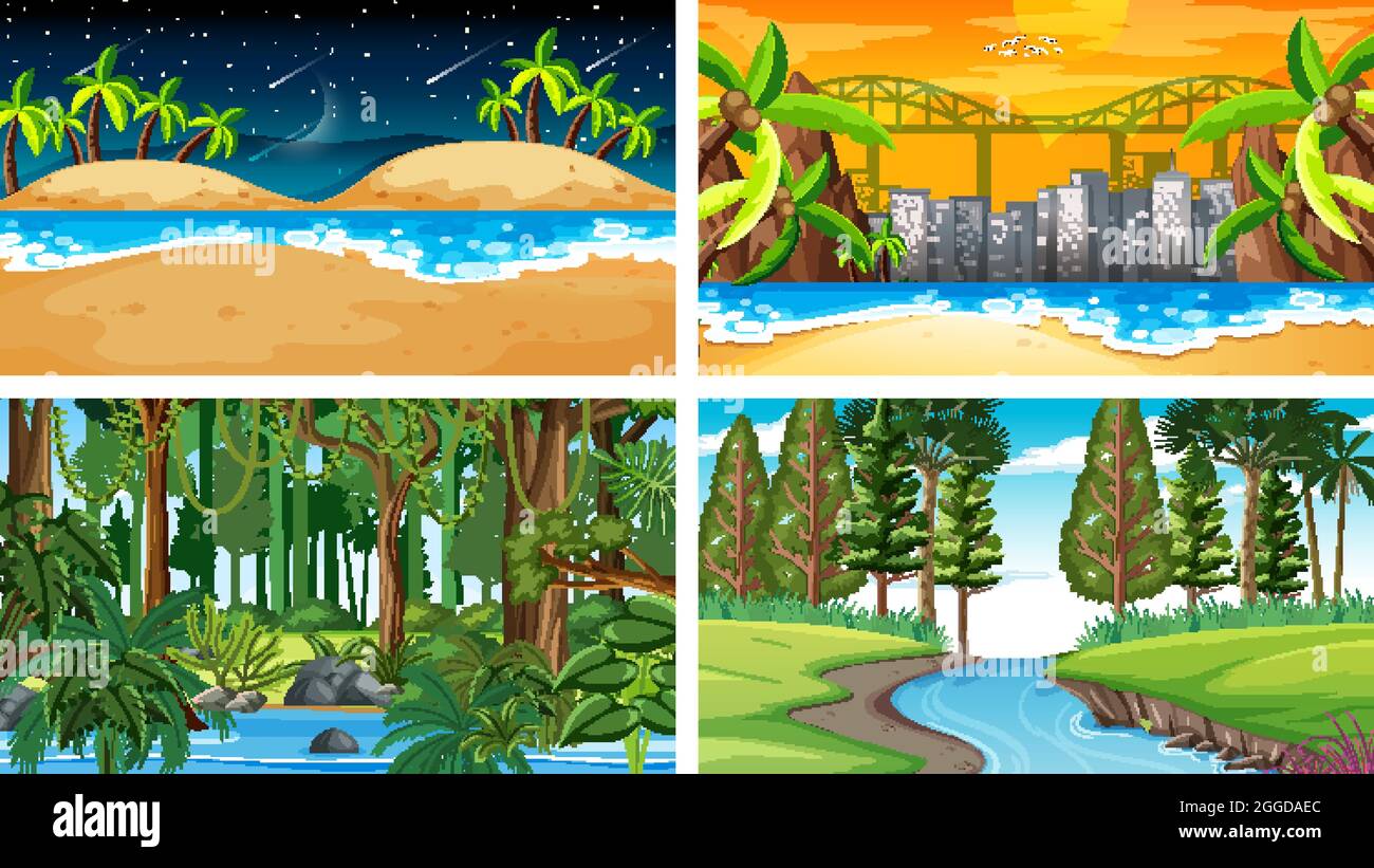 Four different nature horizontal scenes illustration Stock Vector Image ...