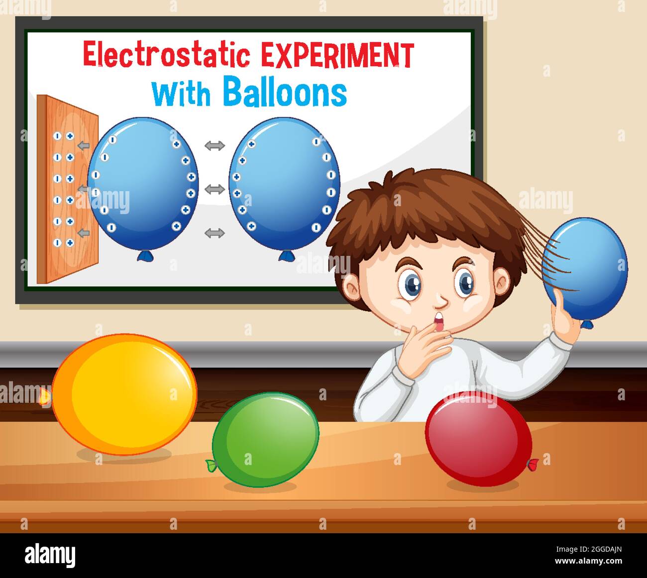 Electrostatic science experiment with scientist boy illustration Stock ...