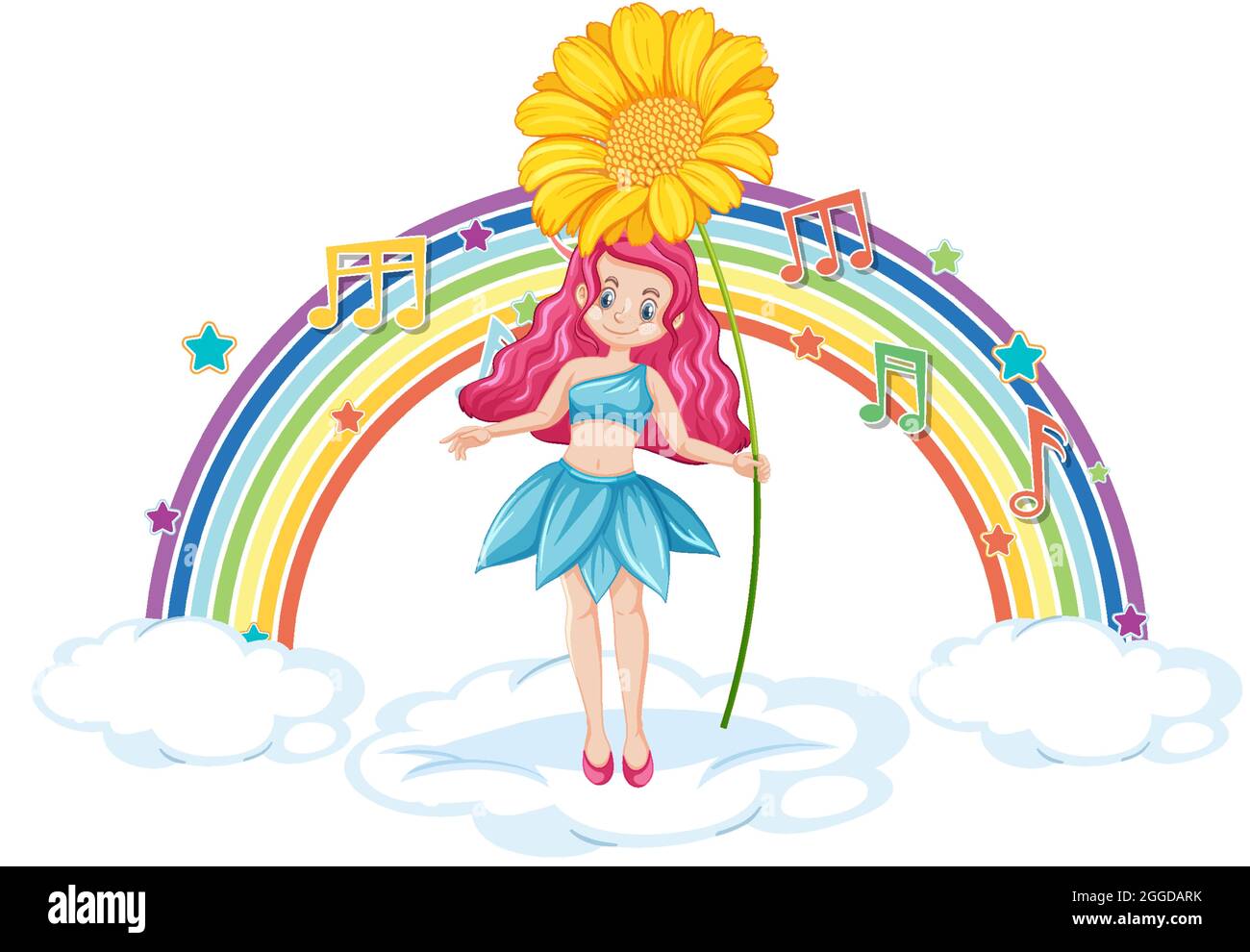 Beautiful fairy standing on a cloud with rainbow illustration Stock ...