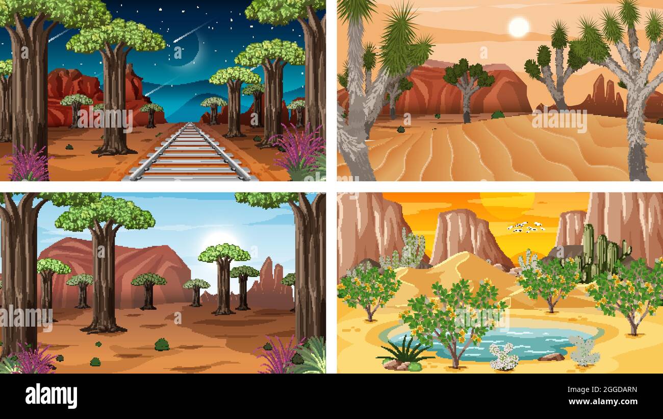Four different nature horizontal scenes illustration Stock Vector Image ...