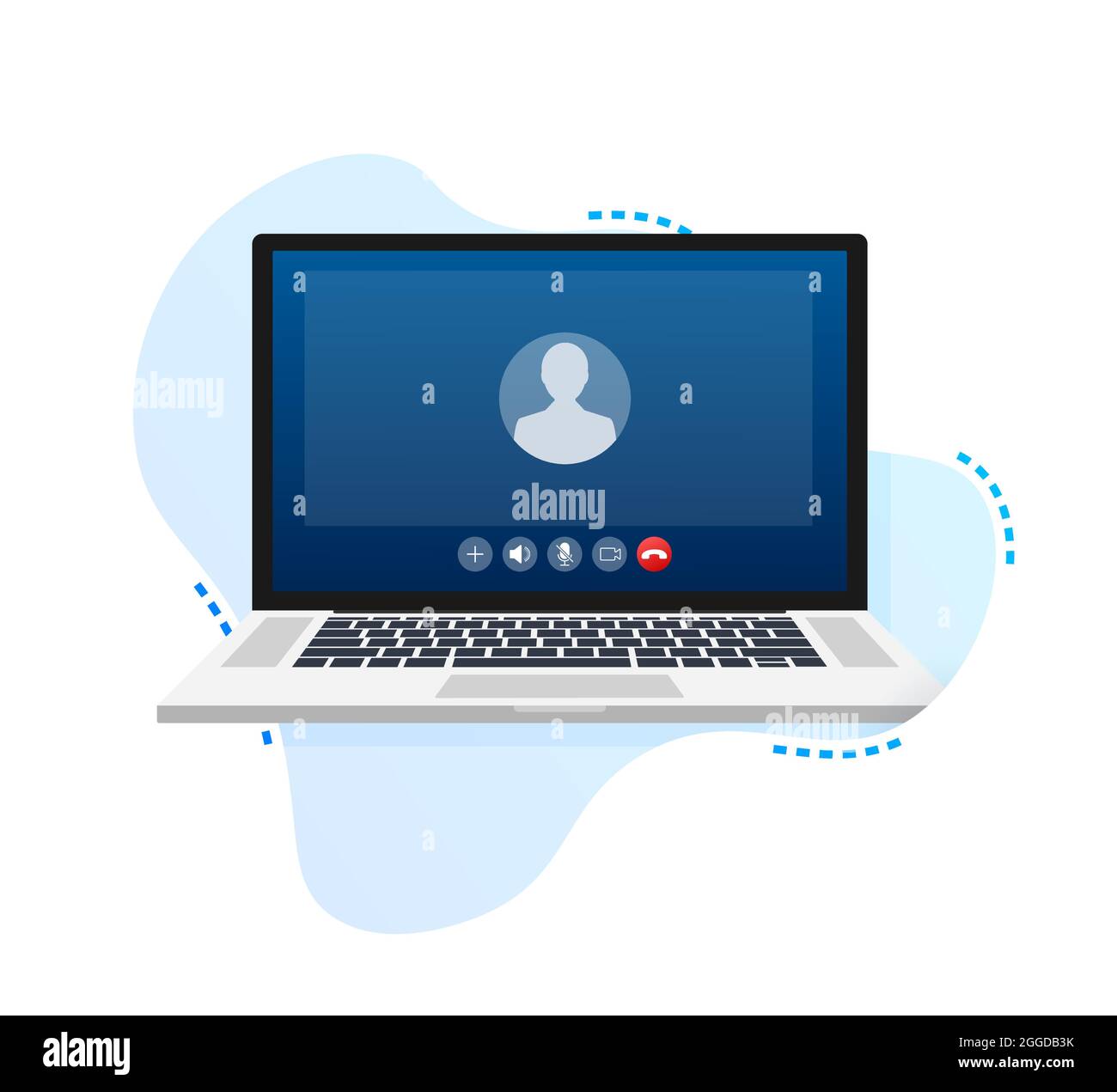 Incoming video call on laptop. Laptop with incoming call, man profile ...