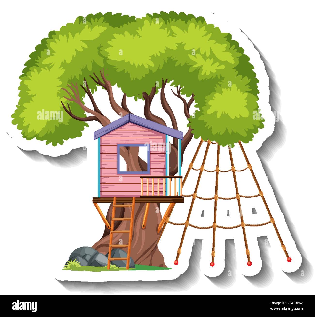 Isolated tree house with climbing nets illustration Stock Vector Image ...