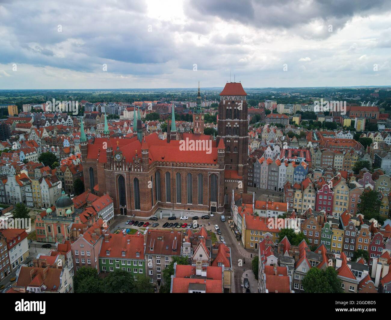 GDANSK, POLAND - Jun 13, 2021: An aerial view of the old town in Gdansk ...