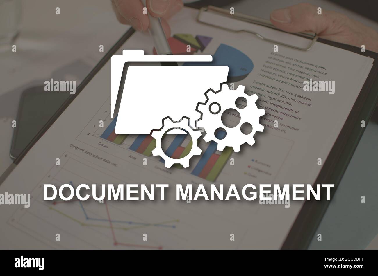 Document management concept illustrated by a picture on background ...