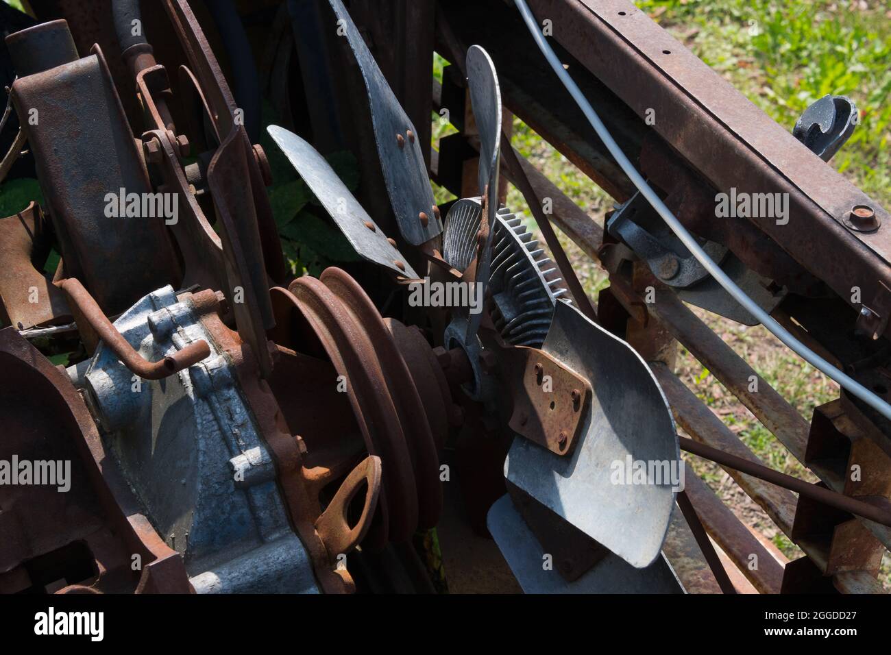 close-up of rusty engine of an old car with big ventilator Stock Photo ...