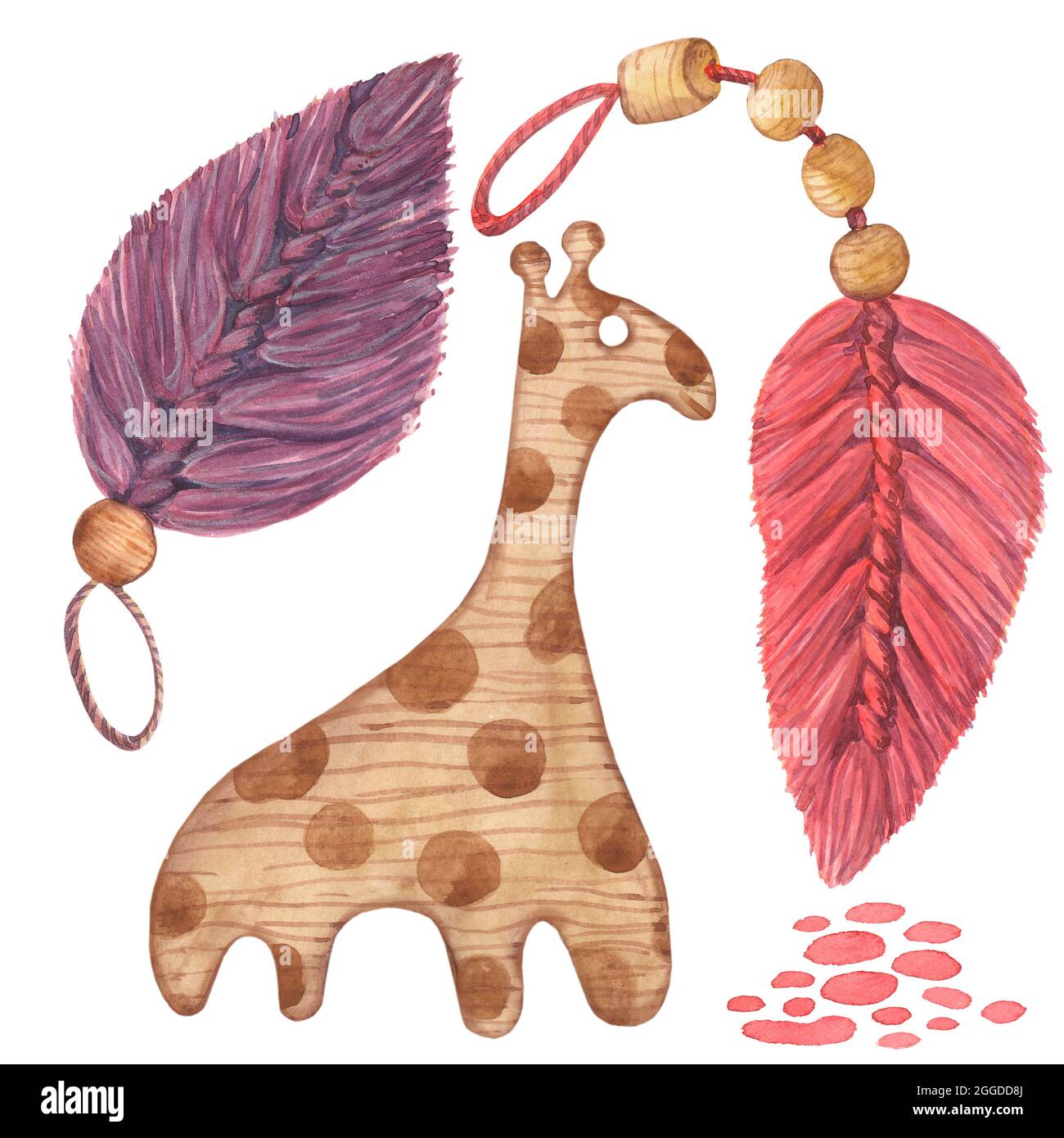 Watercolor wooden baby toys clipart. rattles, giraffe, children ...