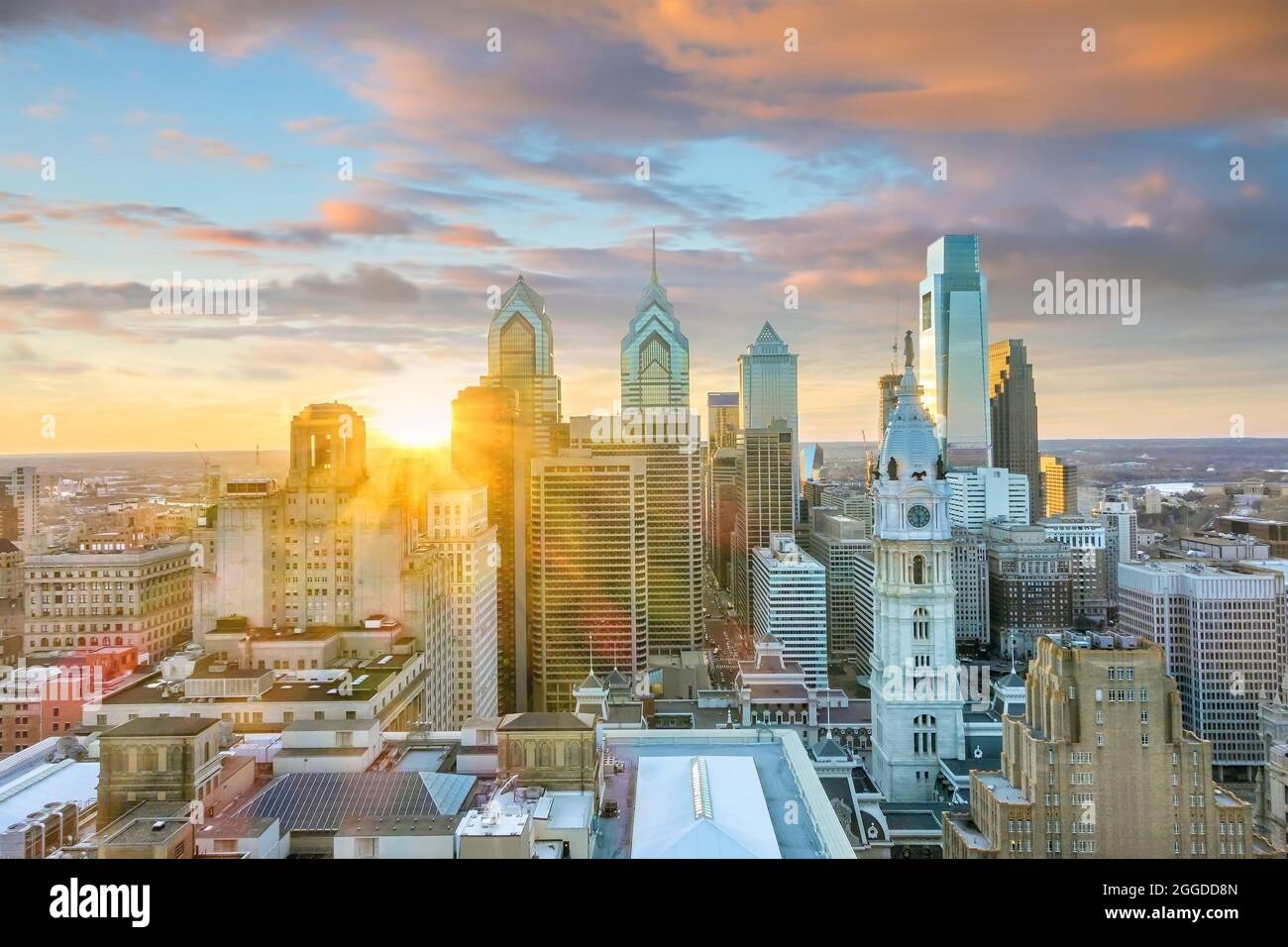 Top view of downtown skyline Philadelphia USA at sunset Stock Photo - Alamy