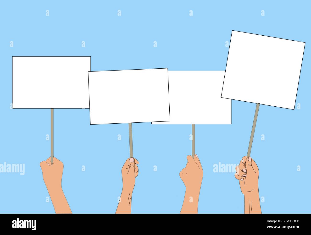 Hands holding posters, vector illustration of hand draw Stock Vector ...