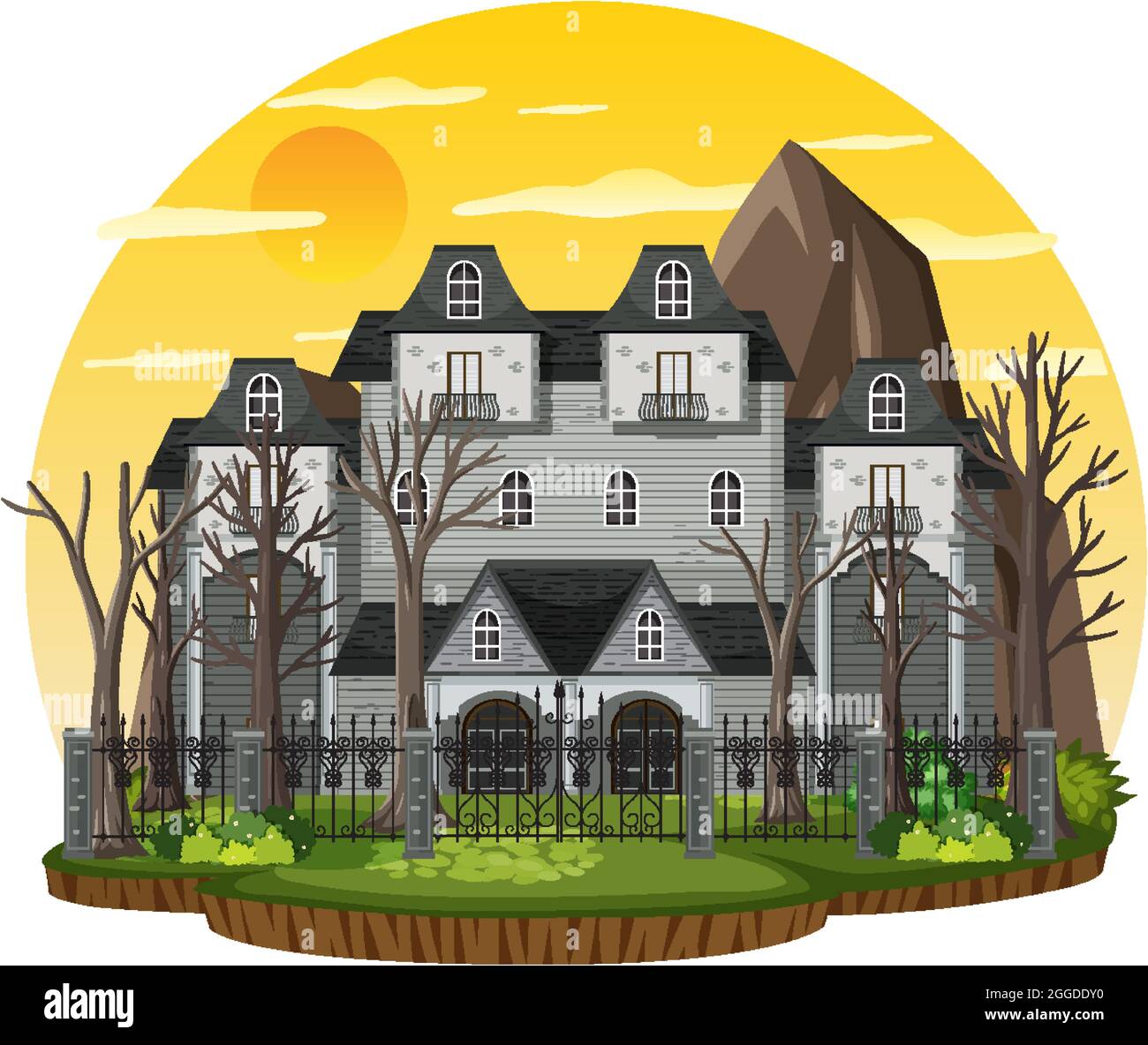 Haunted house at daytime scene illustration Stock Vector Image & Art ...