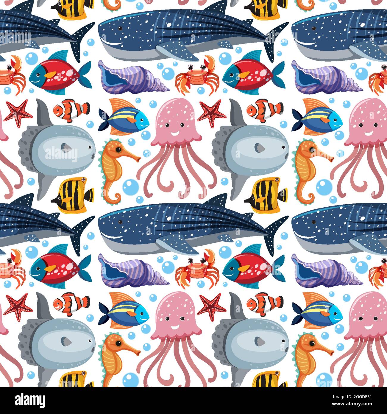 Cartoon Sea Life Seamless Pattern with Sea Animals illustration Stock ...
