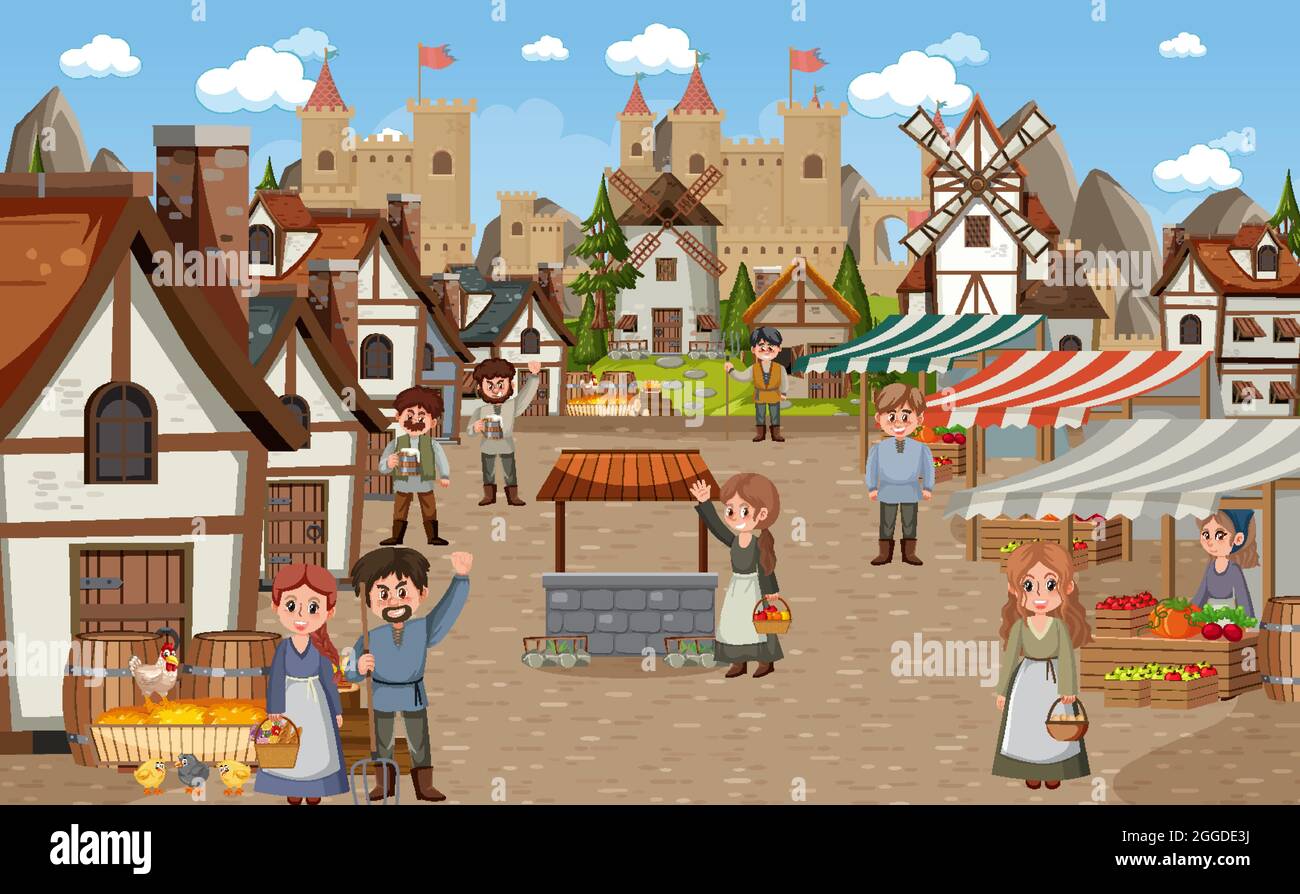 Cartoon Medieval Village