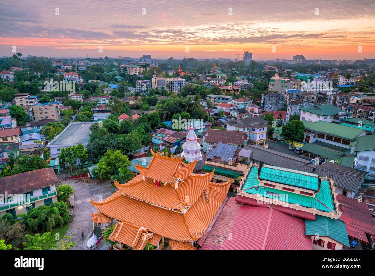 Yangon skyline in Myanmar with beautiful sunrise Stock Photo - Alamy