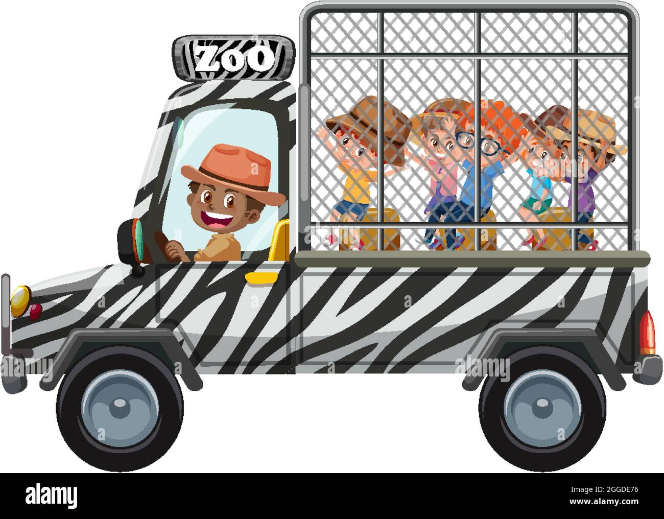 Zoo concept with children on tourist car isolated on white background ...