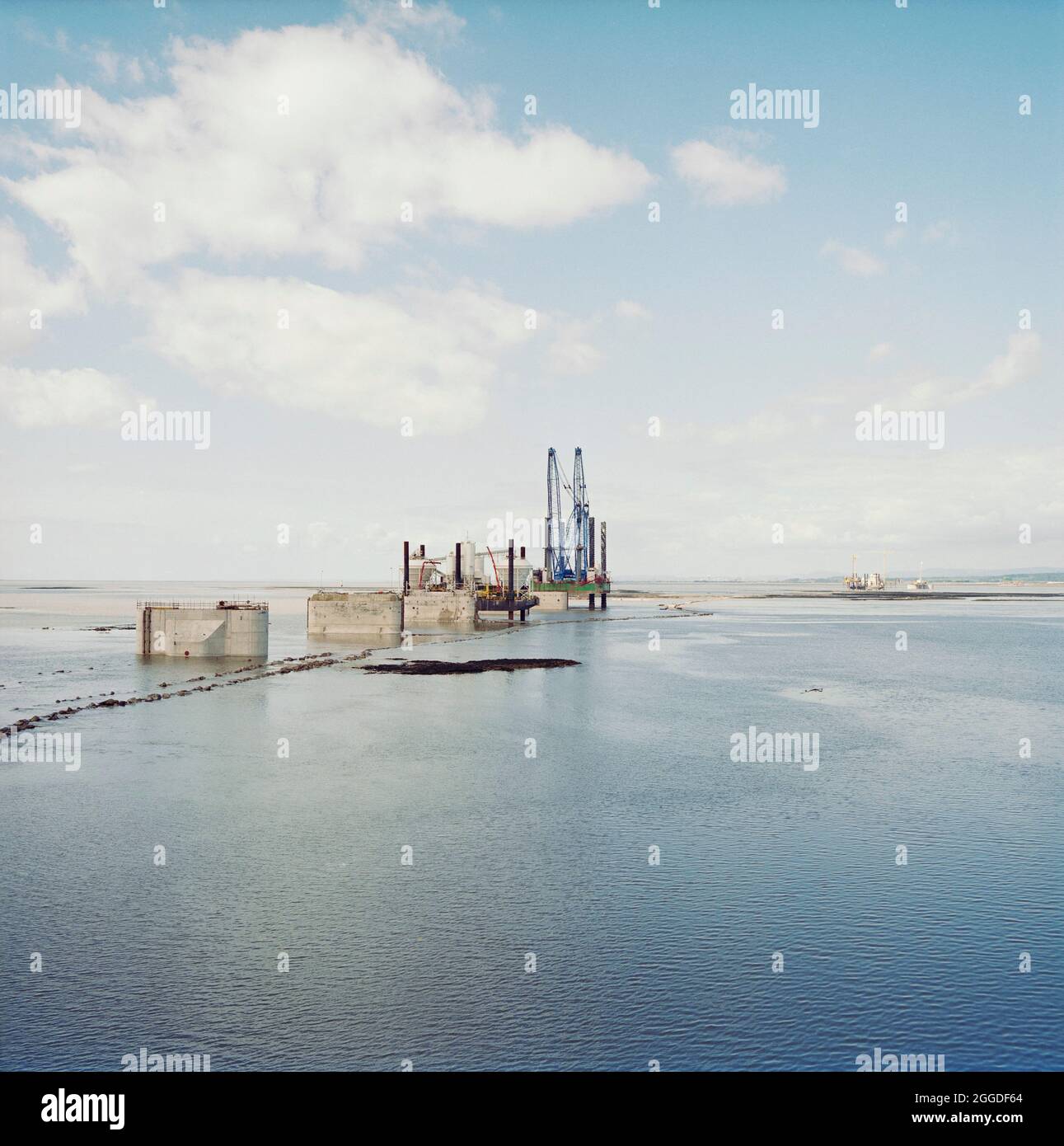 A view of the Second Severn Crossing construction site, showing the ...
