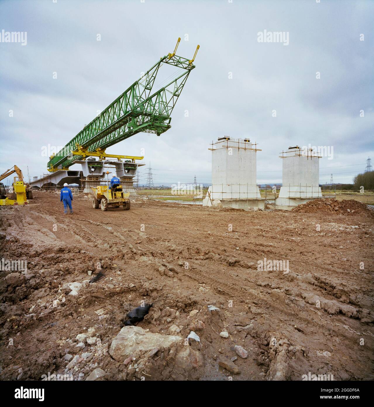 A view of the Second Severn Crossing under construction, showing two ...