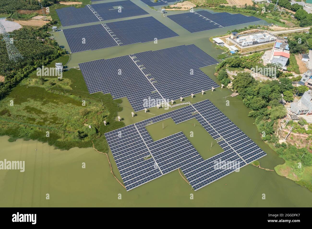 Aerial photo of photovoltaic solar power panels on the water Stock ...