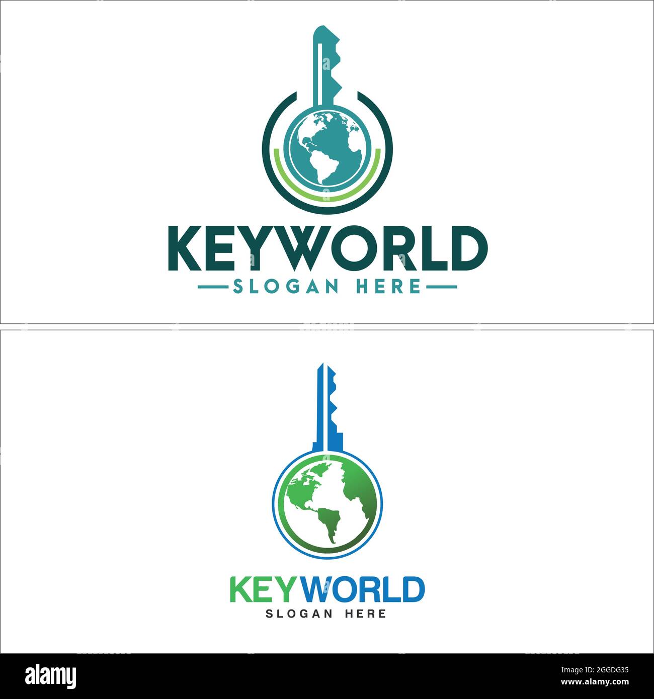 Blue green logo with key world earth circle line art vector Stock ...