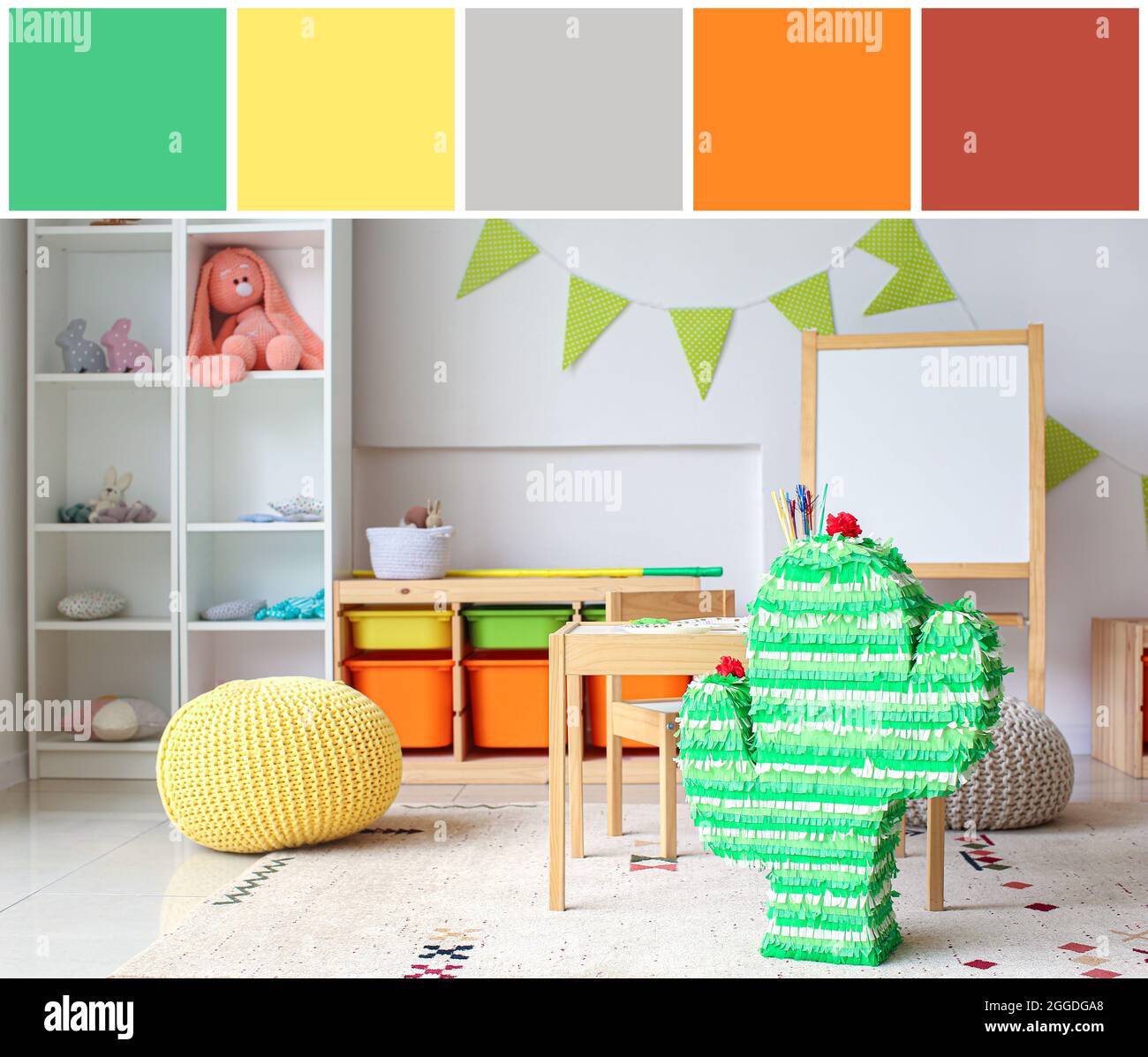 Interior of child's room with pinata. Different color patterns Stock ...