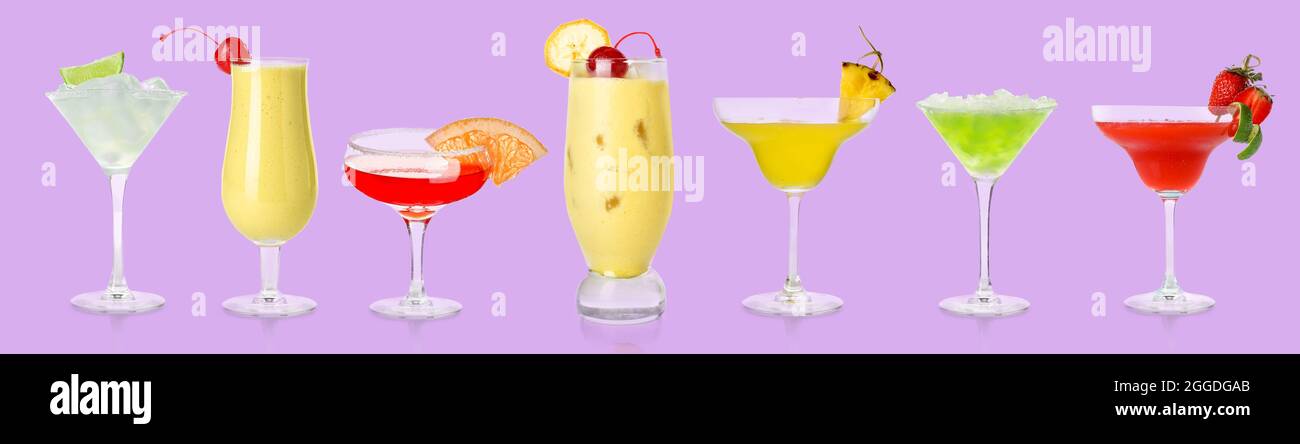 Set of different daiquiri cocktails on color background Stock Photo - Alamy