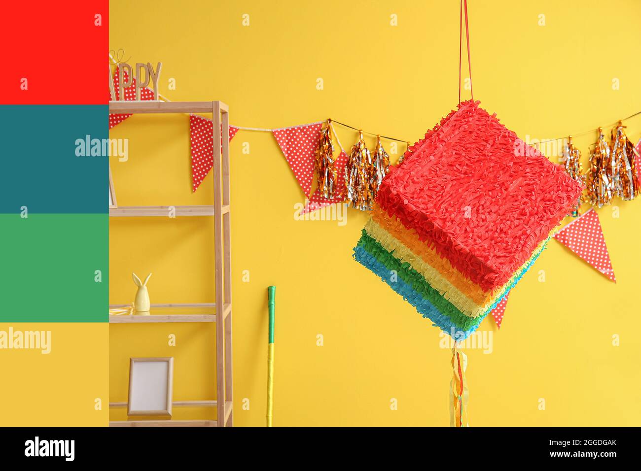 Interior of modern room with pinata and decor. Different color patterns ...