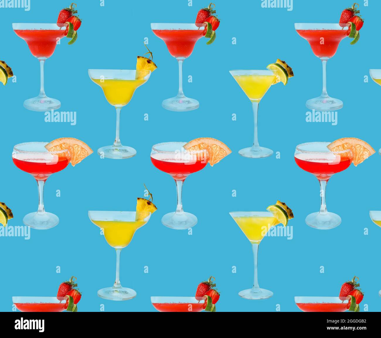 Many daiquiri cocktails on color background. Pattern for design Stock ...