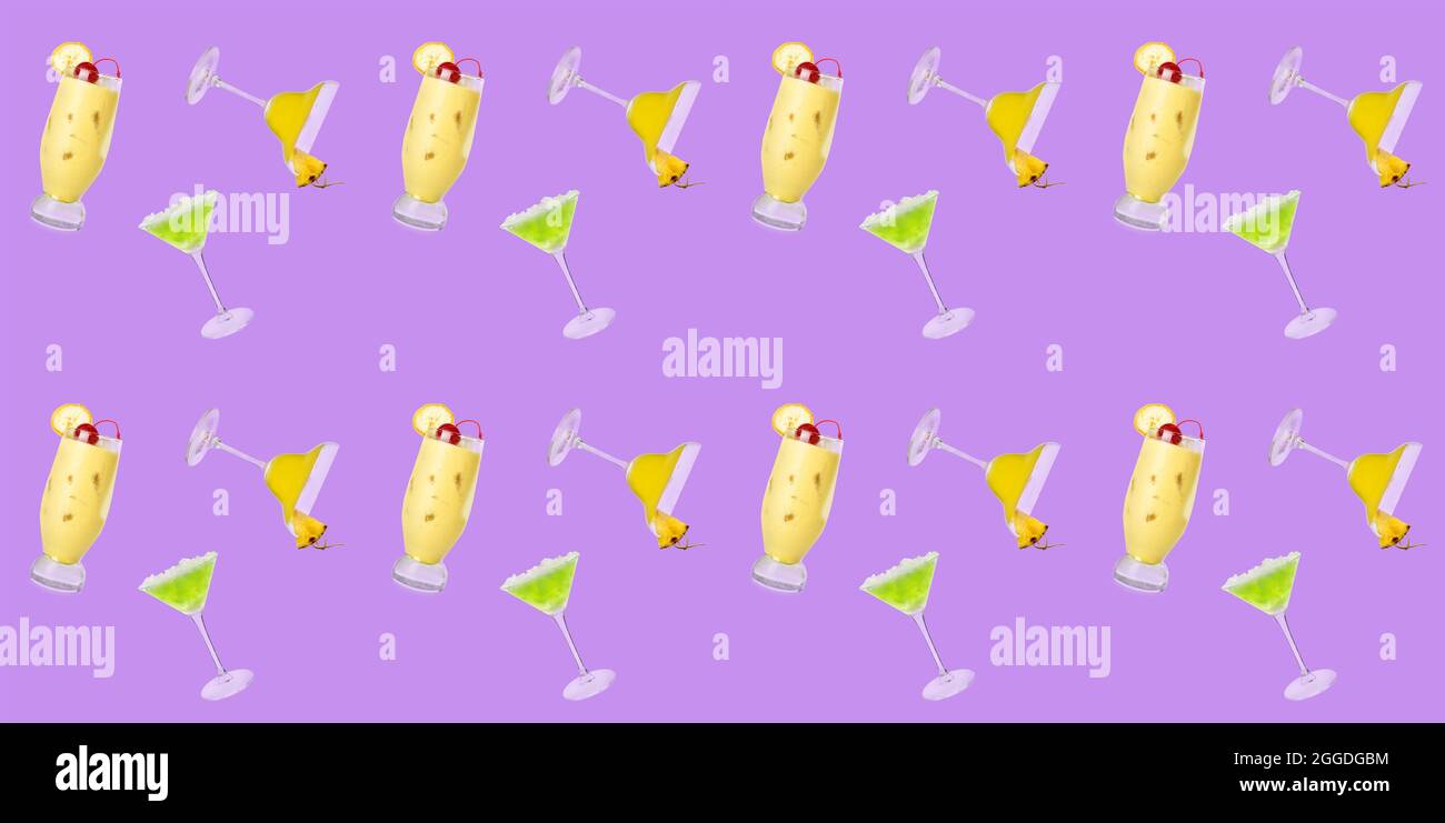 Many daiquiri cocktails on color background. Pattern for design Stock ...