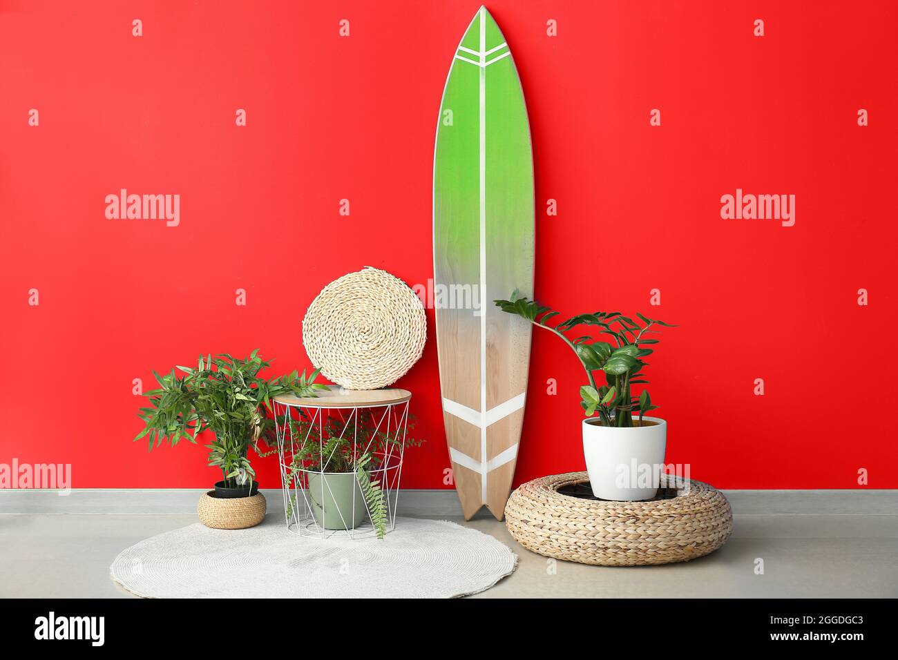 Interior of modern room with surfboard Stock Photo - Alamy