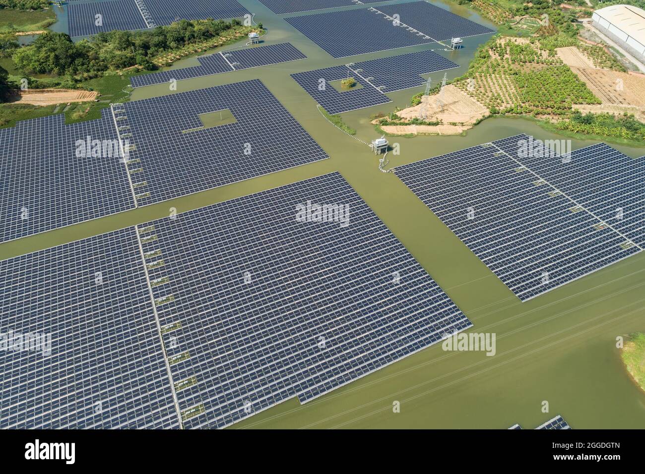 Aerial photo of photovoltaic solar power panels on the water Stock ...
