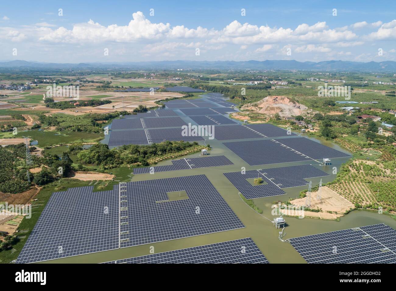 Aerial photo of photovoltaic solar power panels on the water Stock ...