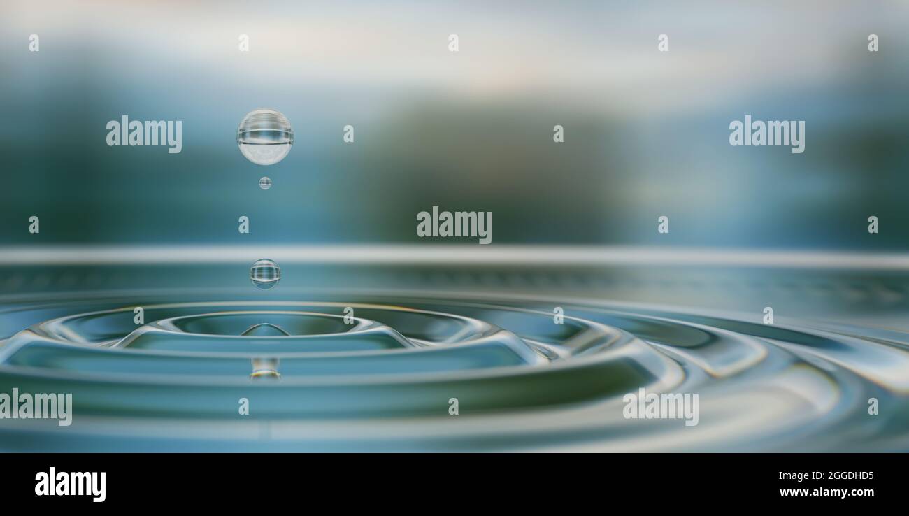 Water drop splash close-up on water surface 3d illustration Stock Photo ...