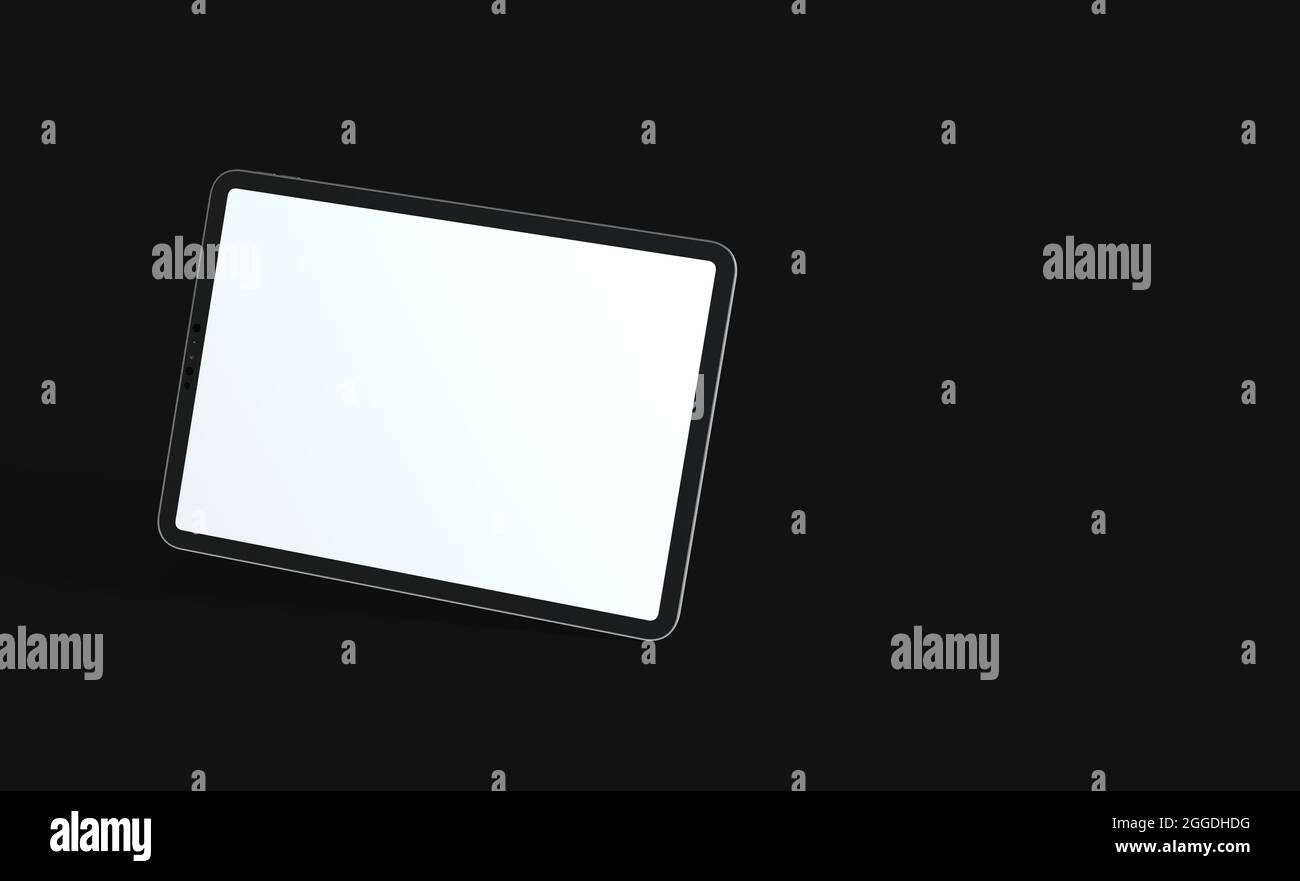 Closeup of a 3D rendered tablet isolated on black background Stock ...