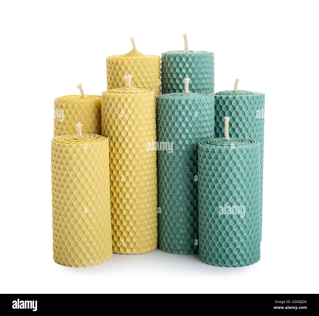 Different wax candles on white background Stock Photo - Alamy