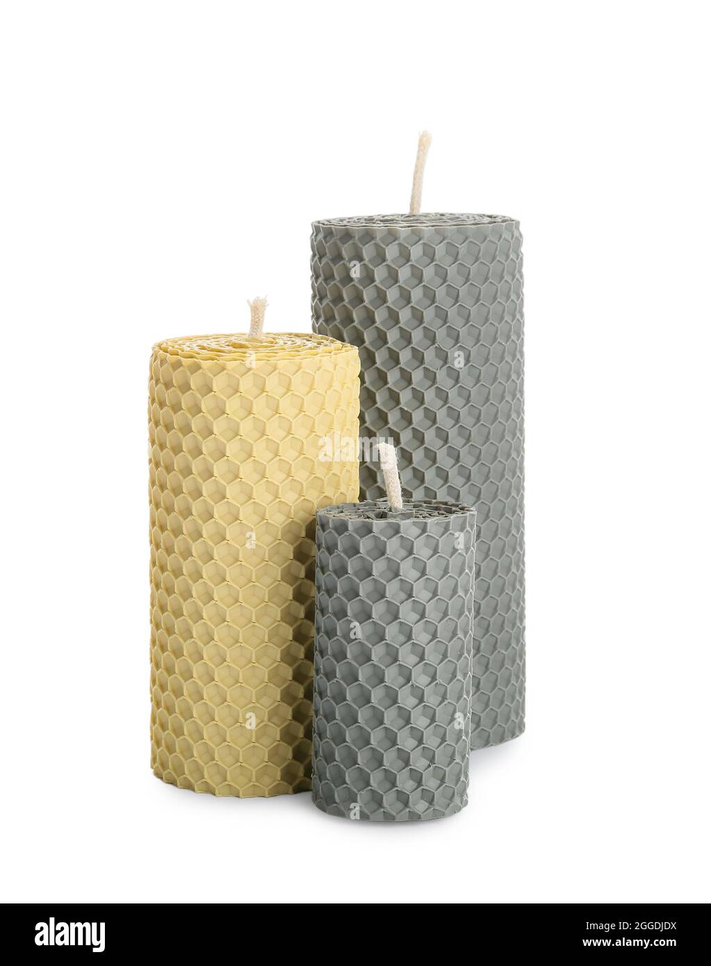 Different wax candles on white background Stock Photo - Alamy