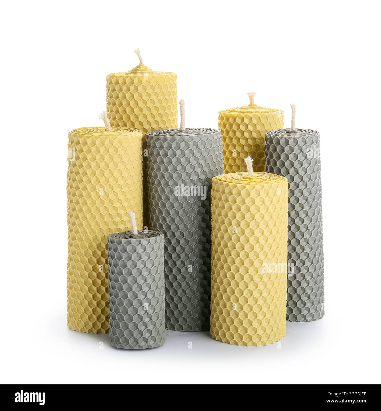 Different wax candles on white background Stock Photo - Alamy