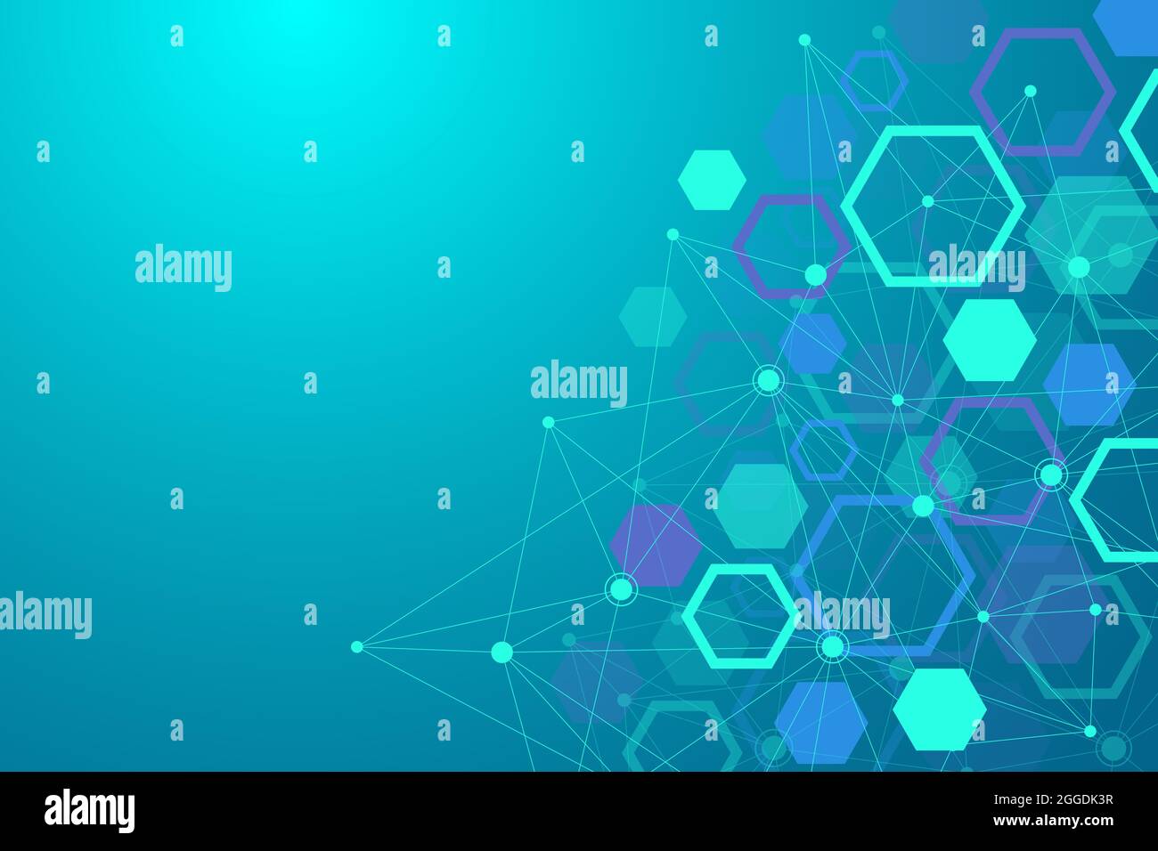 Abstract hexagonal background with waves. Hexagonal molecular structures. Futuristic technology ...