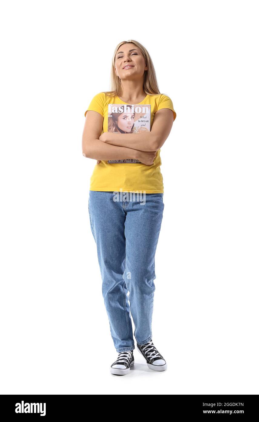 Woman reading style magazine Cut Out Stock Images & Pictures - Alamy