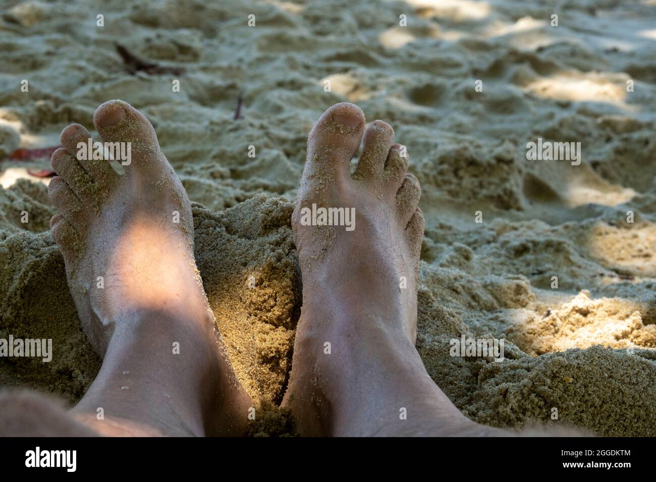 feet on beach sand under tree shade Stock Photo - Alamy