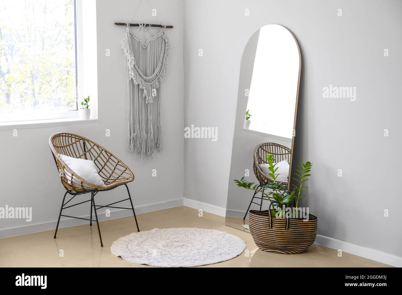 Stylish interior of modern room with mirror Stock Photo - Alamy