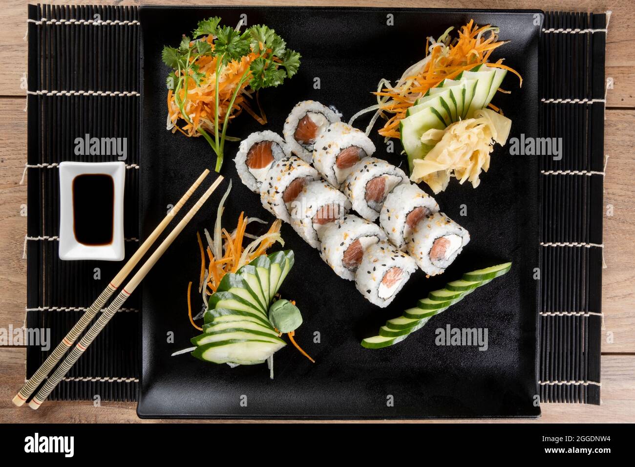 rice sushi with salmon and cream cheese Stock Photo - Alamy
