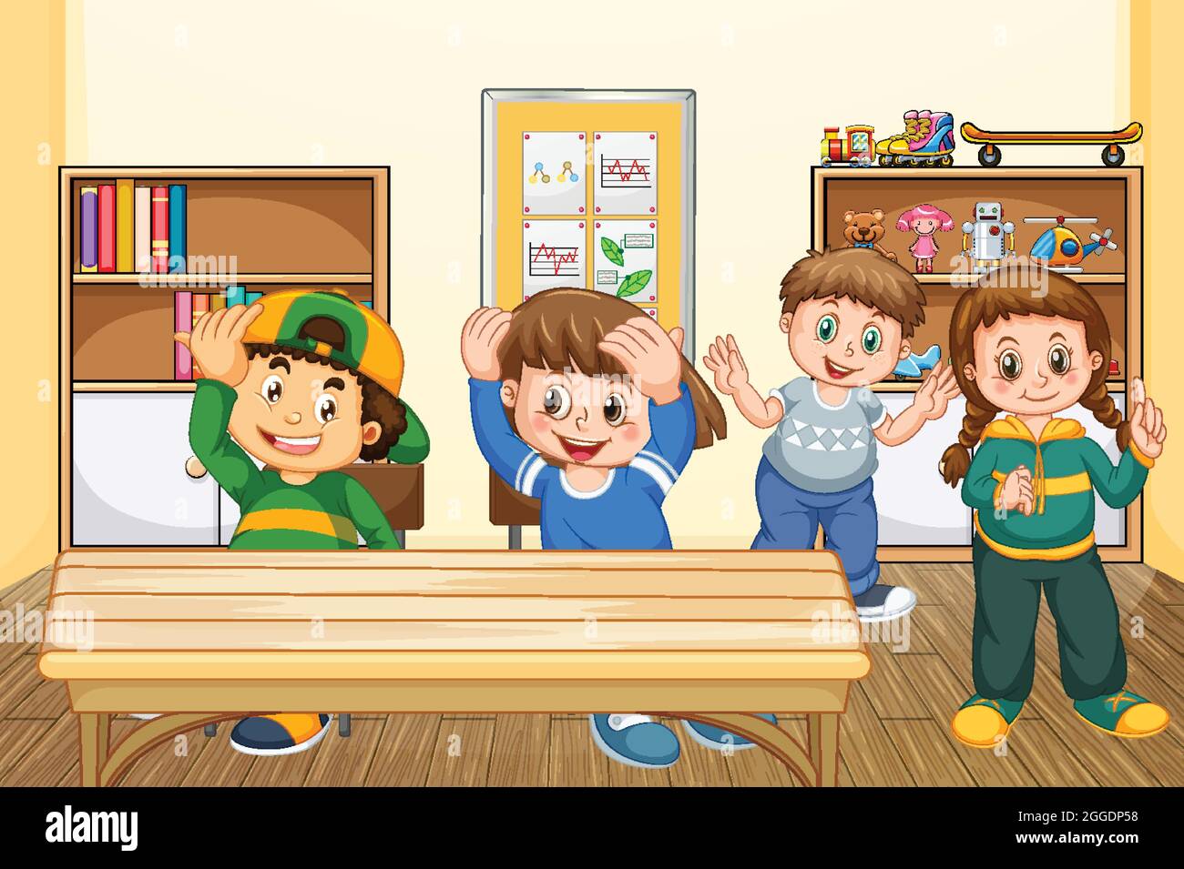 Students spending time during break time in the classroom illustration ...