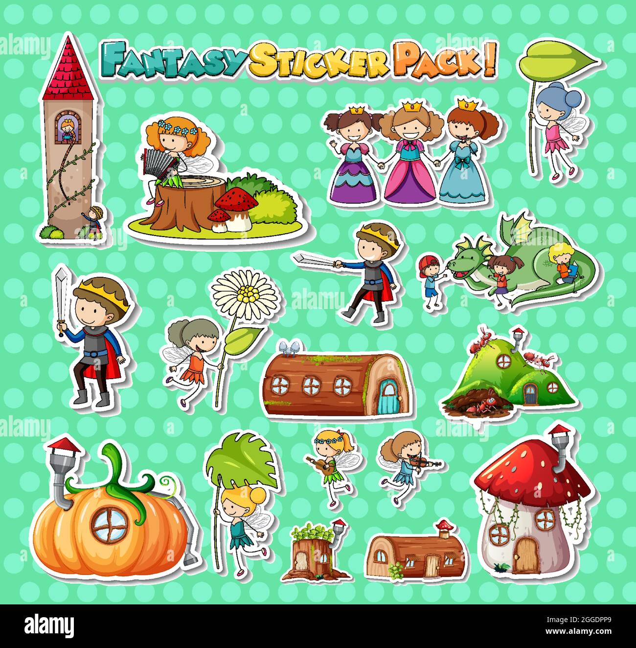Sticker set with different fantasy cartoon characters illustration ...