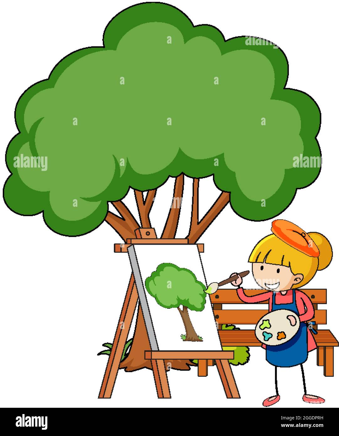 Little artist drawing a tree picture isolated on white background ...
