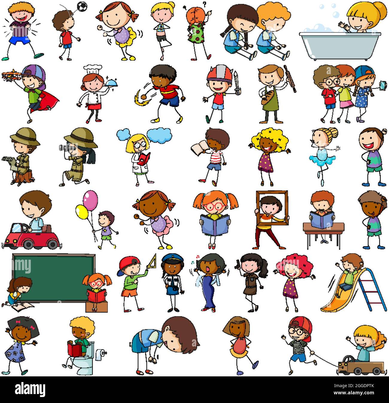 Set of different doodle kids cartoon character isolated illustration ...