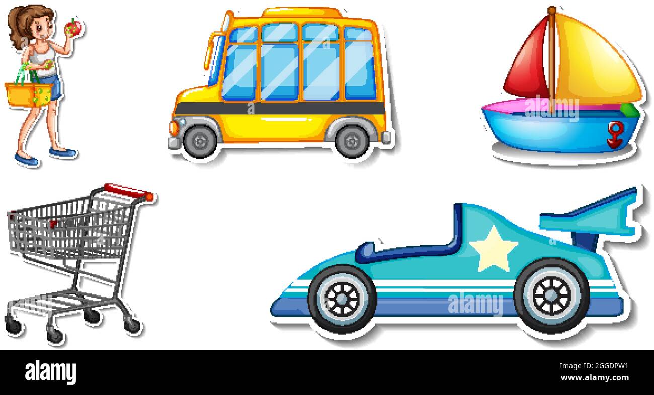 Random stickers with transportable vehicle objects illustration Stock ...