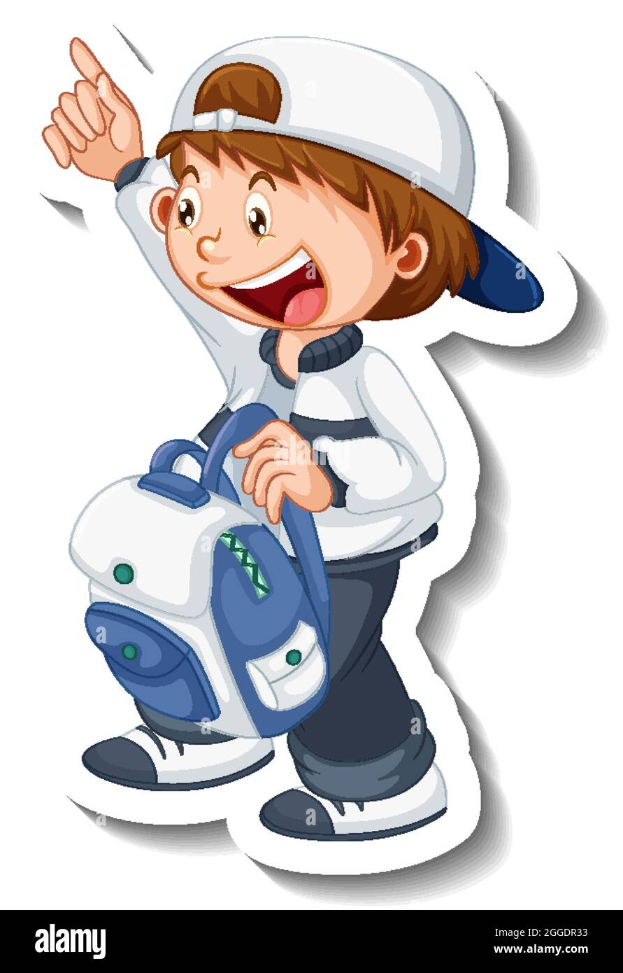 Sticker template with a boy cartoon character isolated illustration ...
