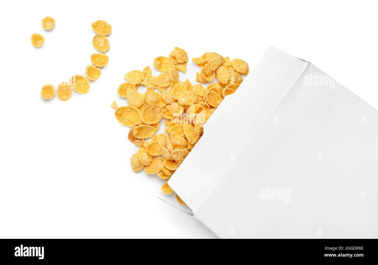 Smile made of tasty cornflakes on white background Stock Photo - Alamy