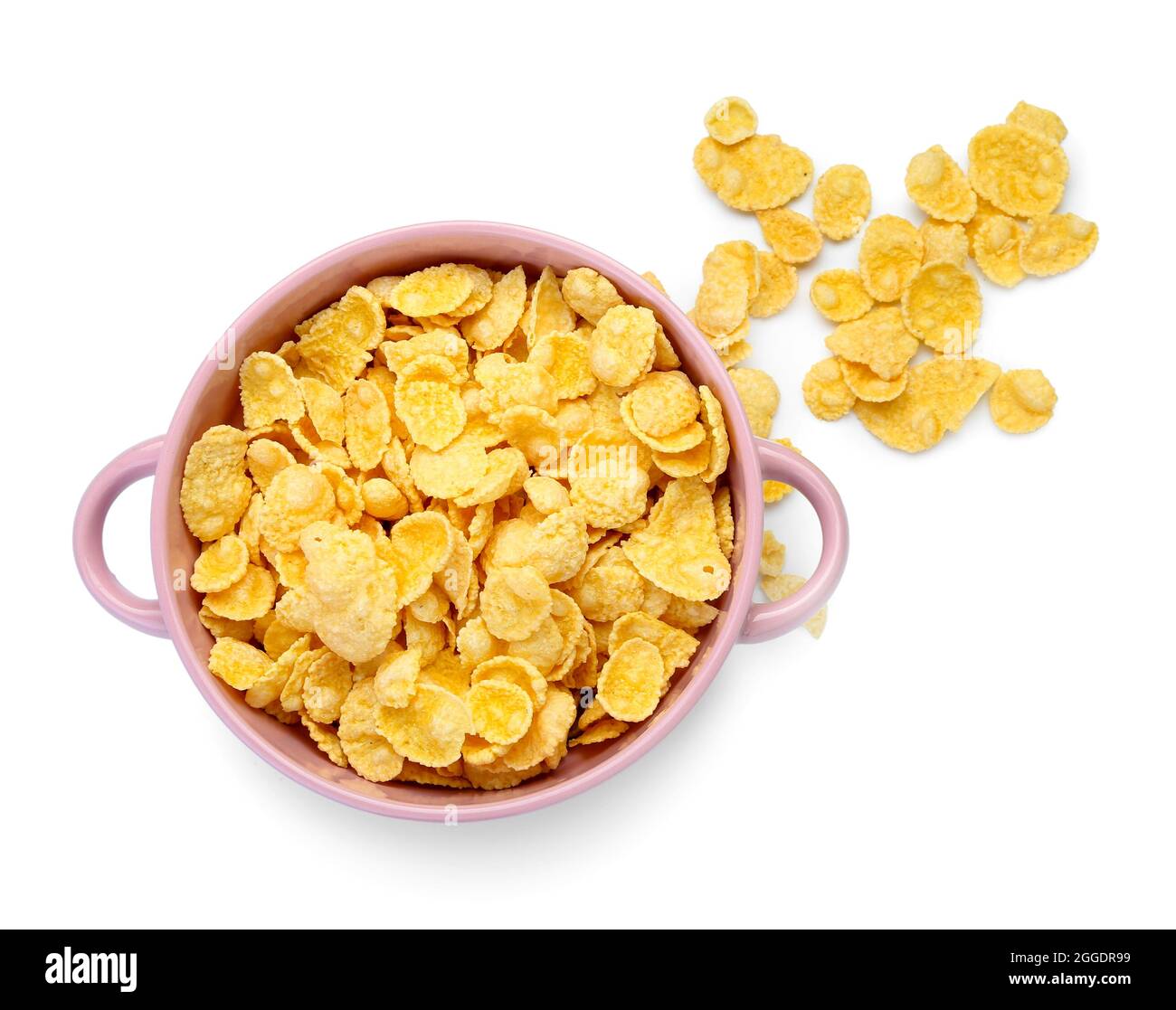 Pot with tasty cornflakes on white background Stock Photo - Alamy