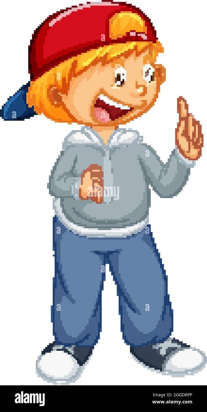 A boy standing cartoon character on white background illustration Stock ...