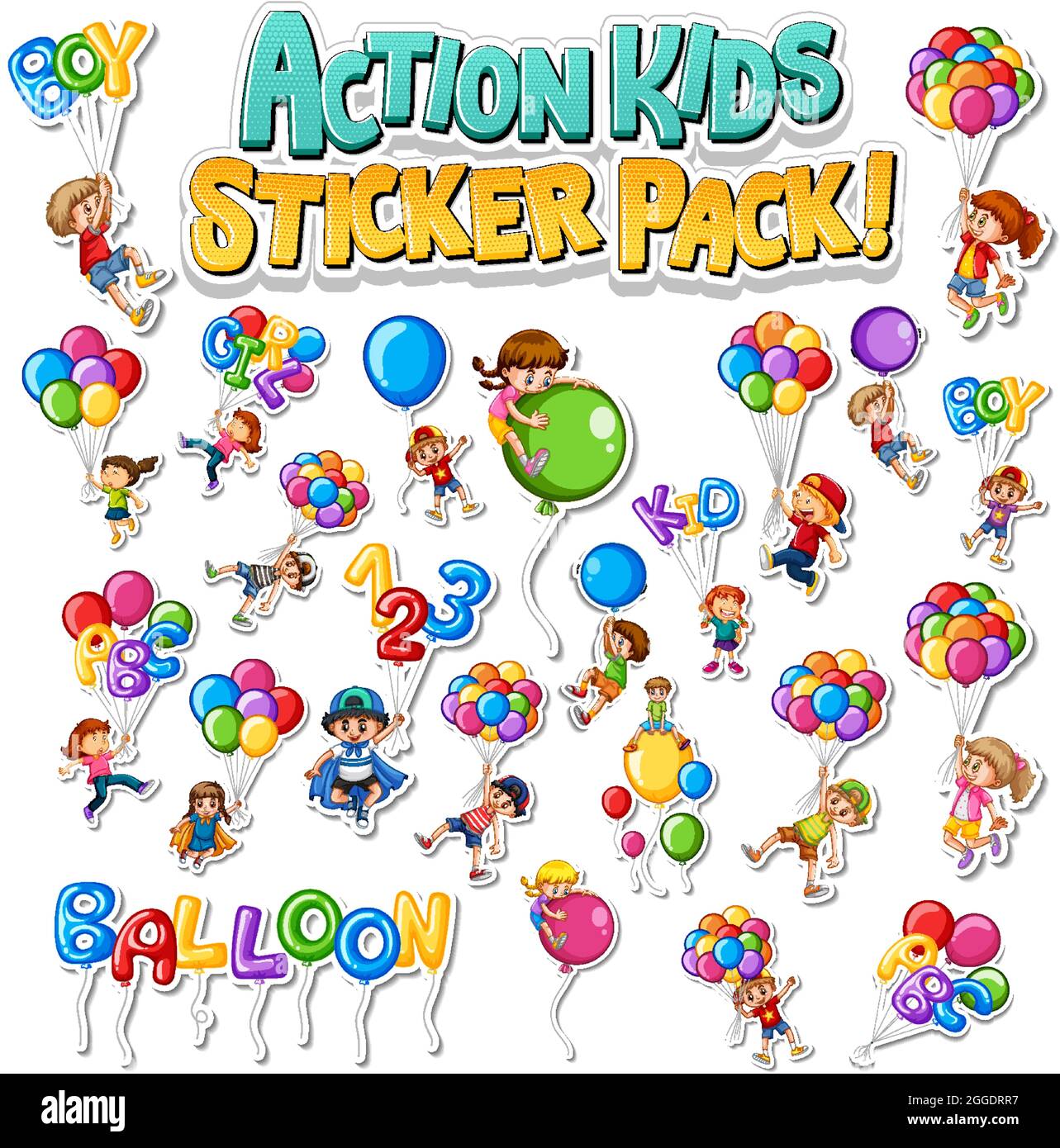 Set of stickers design with kids doing different activities ...